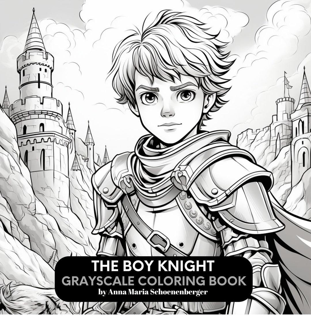 THE BOY KNIGHT 50 Grayscale Coloring Pages - Etsy