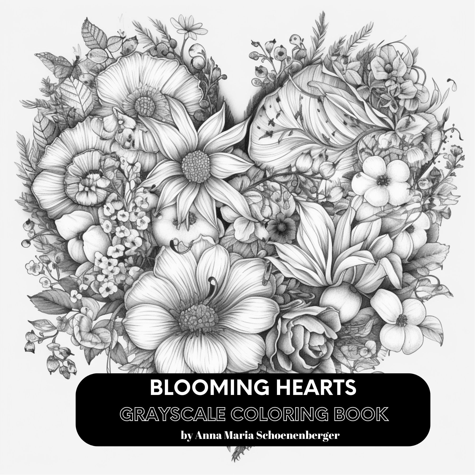 BLOOMING HEARTS 50 Grayscale Coloring Pages - Etsy