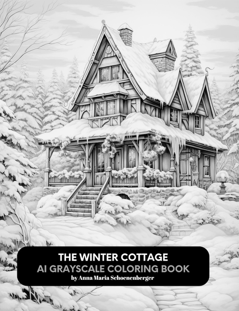 THE WINTER COTTAGE - 50 Grayscale Coloring Pages - Etsy