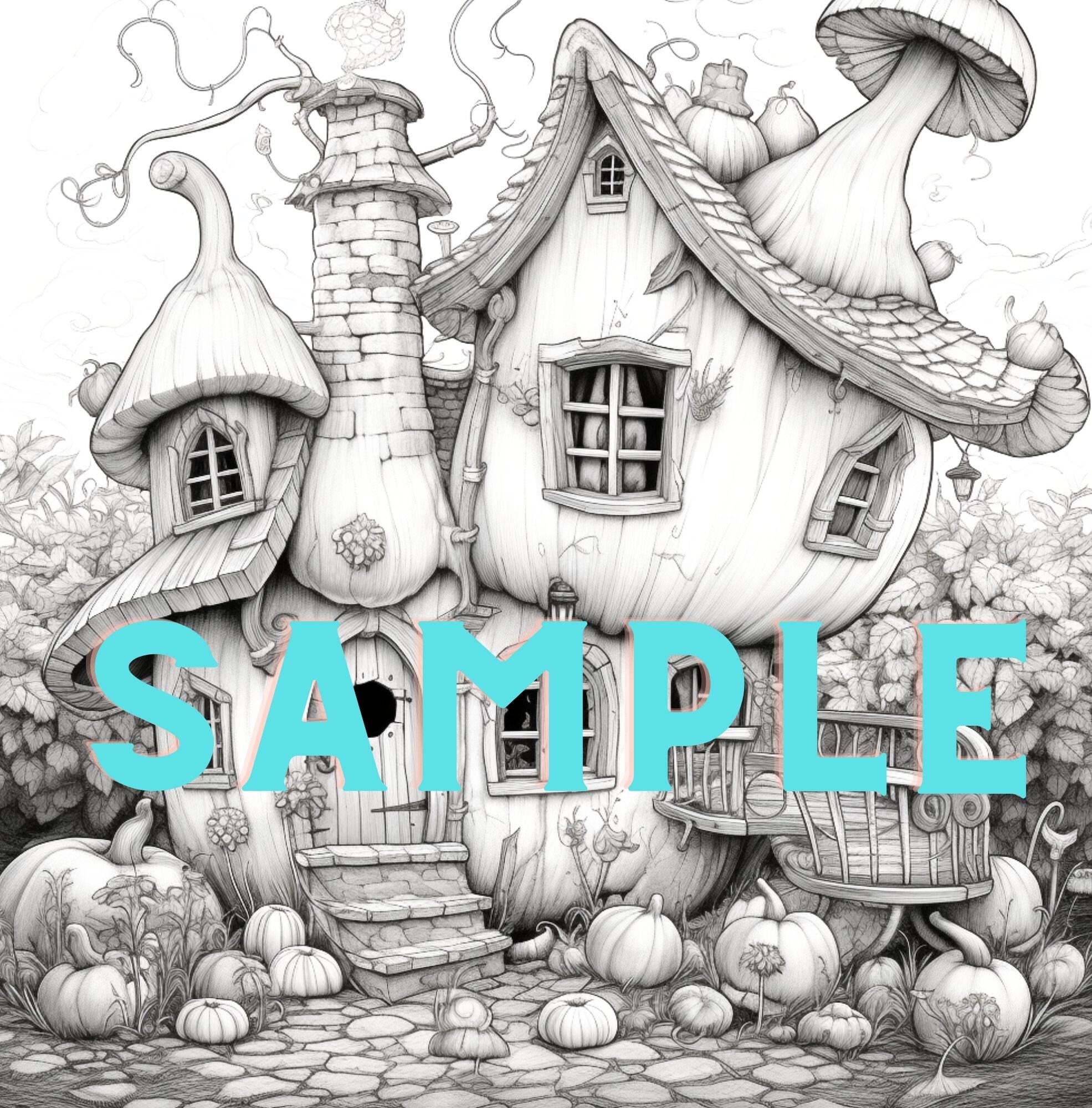 THE PUMPKIN PALACE 50 Grayscale Coloring Pages - Etsy