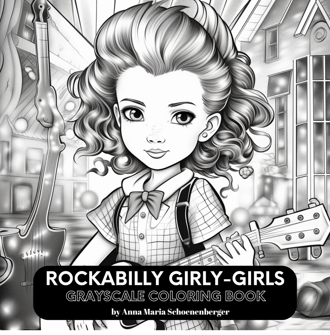 ROCKABILLY GIRLY-GIRLS 50 Grayscale Coloring Pages - Etsy