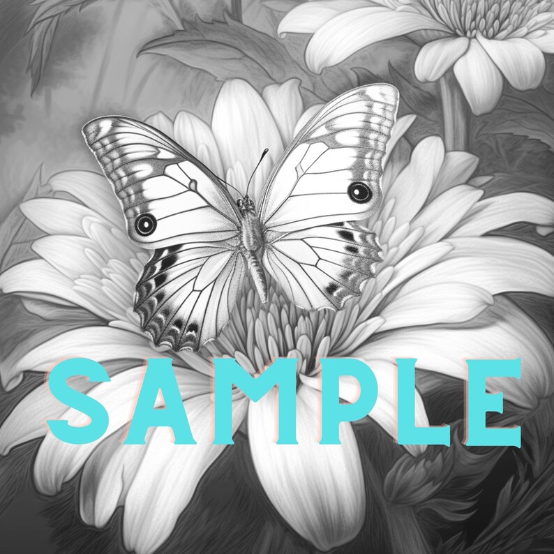 BUTTERFLIES & FLOWERS - 50 Grayscale Coloring Pages - Etsy