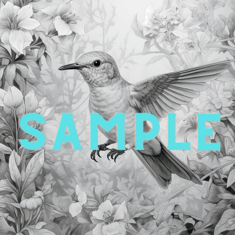 BIRDS & FLOWERS - 50 Grayscale Coloring Pages - Etsy