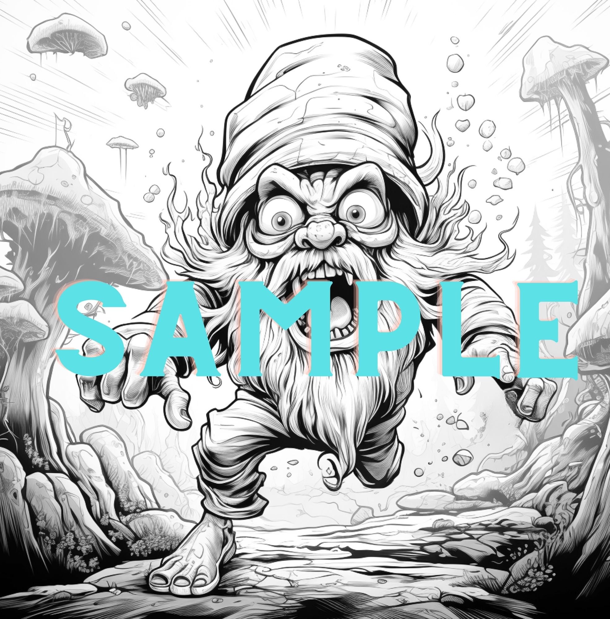 PSYCHO GNOMES-50 AI Grayscale Coloring Pages - Etsy
