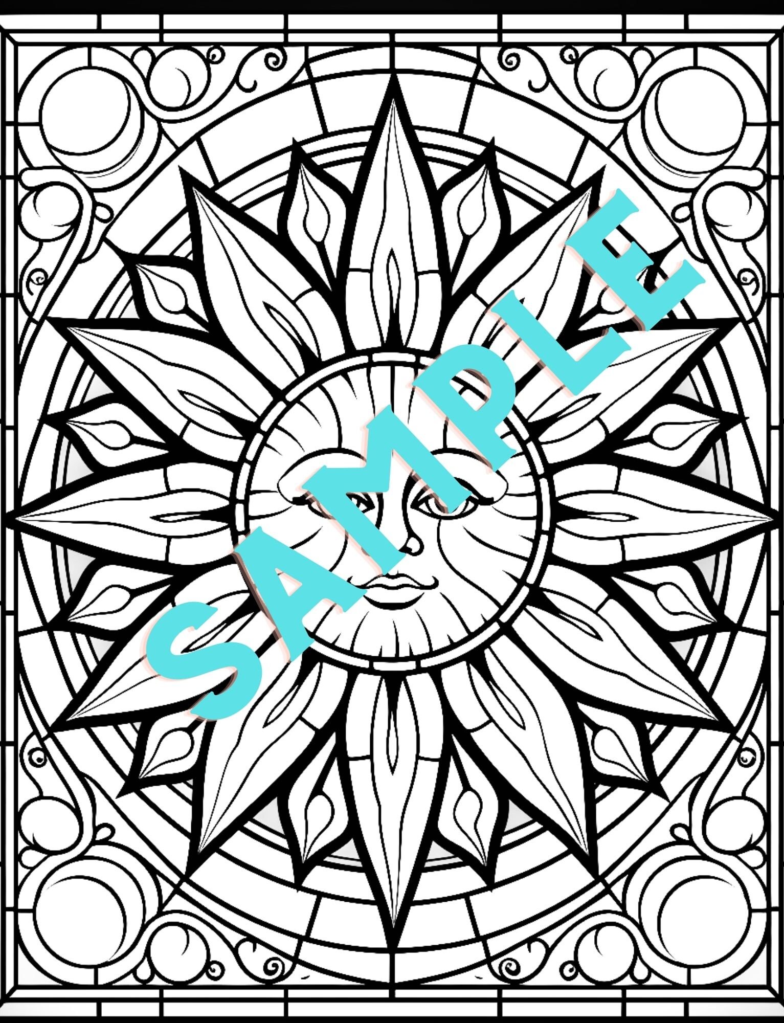 THE MYSTIC SUN-50 Stained-glass Coloring Pages - Etsy