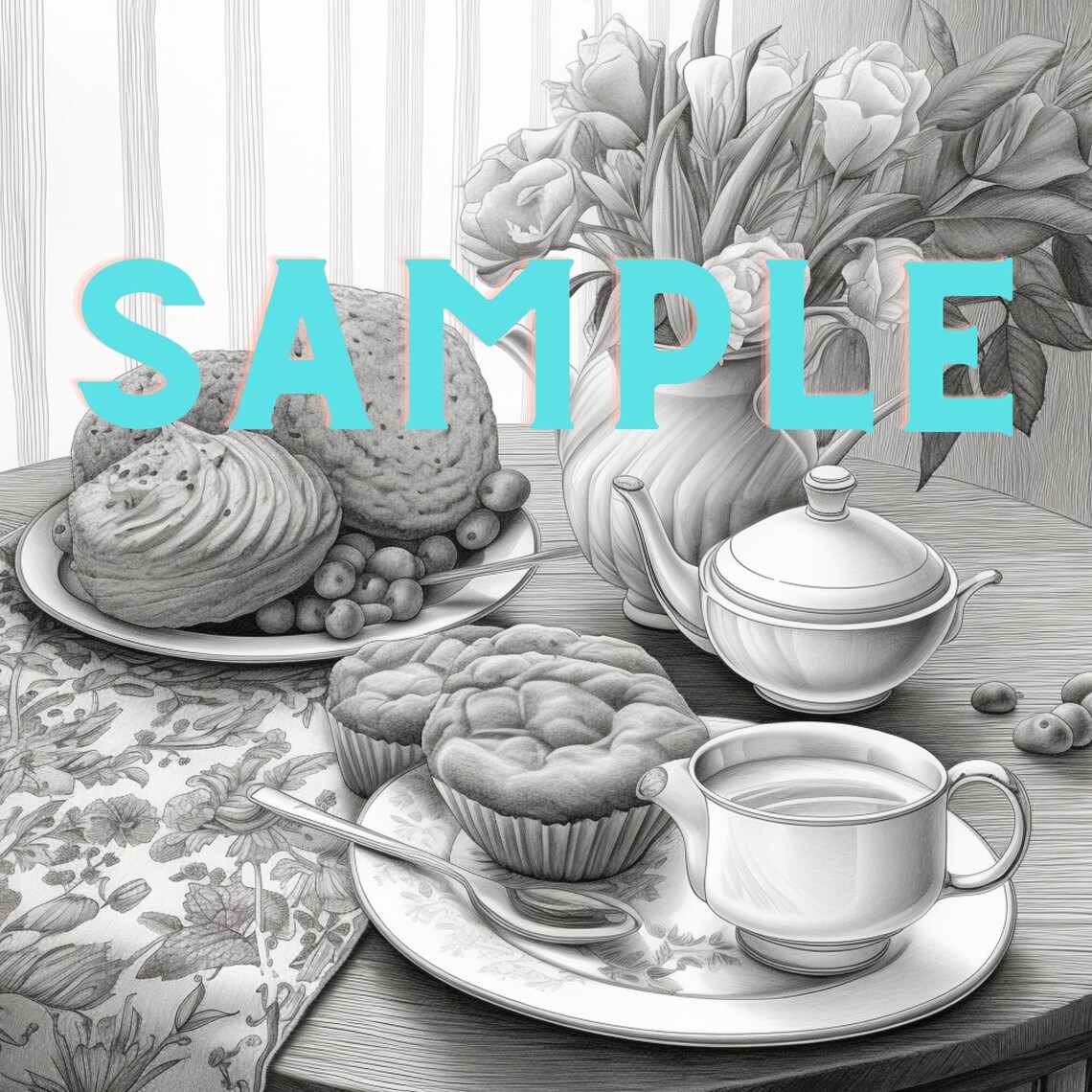 ENGLISH TEA - 50 Grayscale Coloring Pages - Etsy