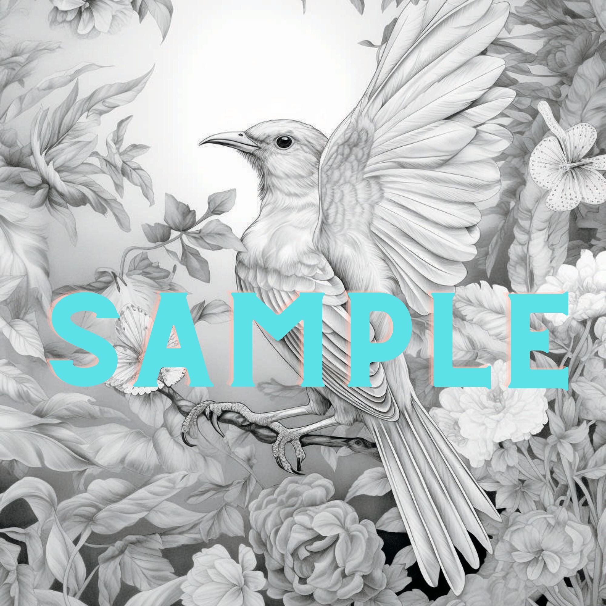 BIRDS & FLOWERS 50 Grayscale Coloring Pages - Etsy