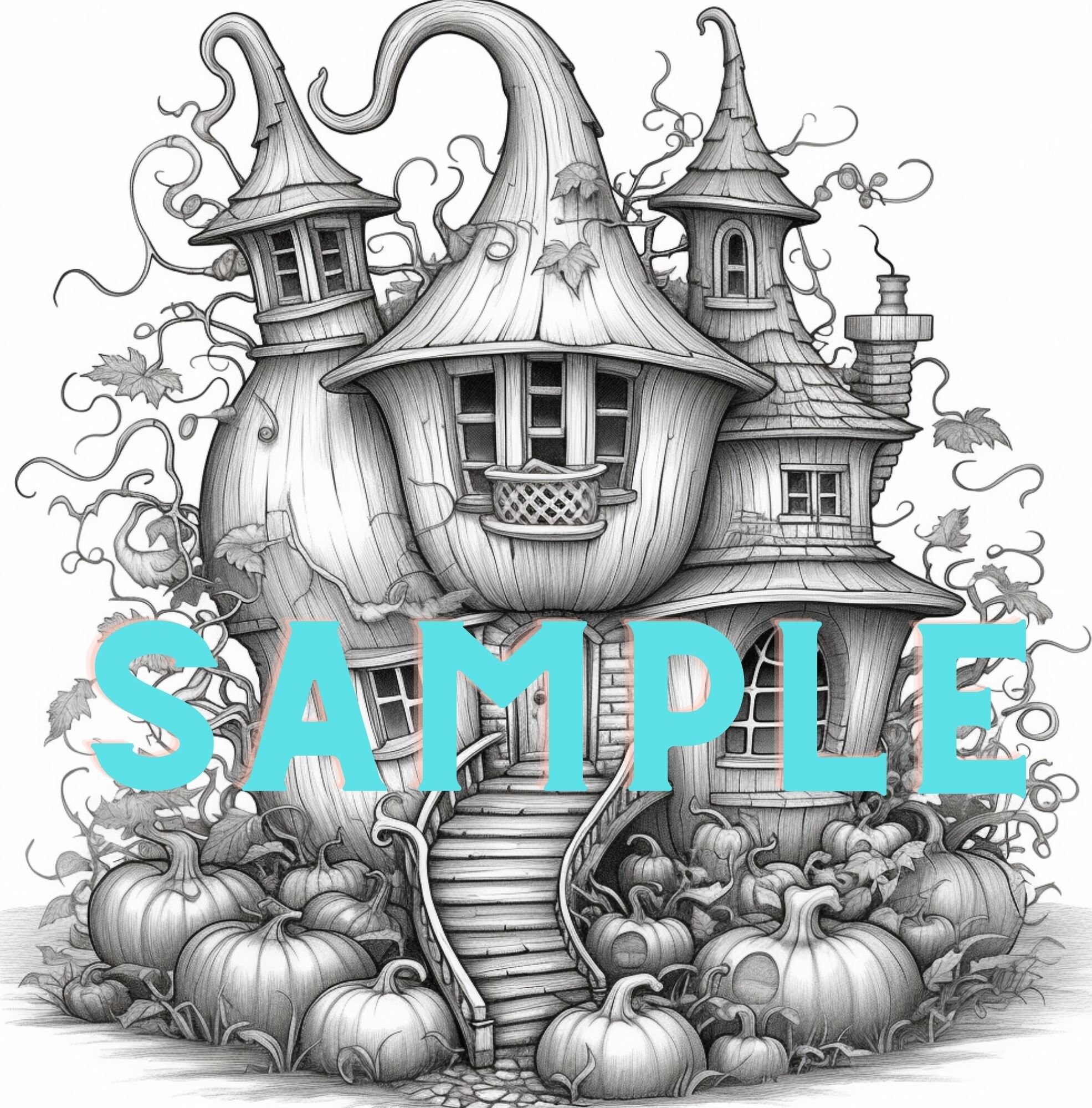 THE PUMPKIN PALACE 50 Grayscale Coloring Pages - Etsy
