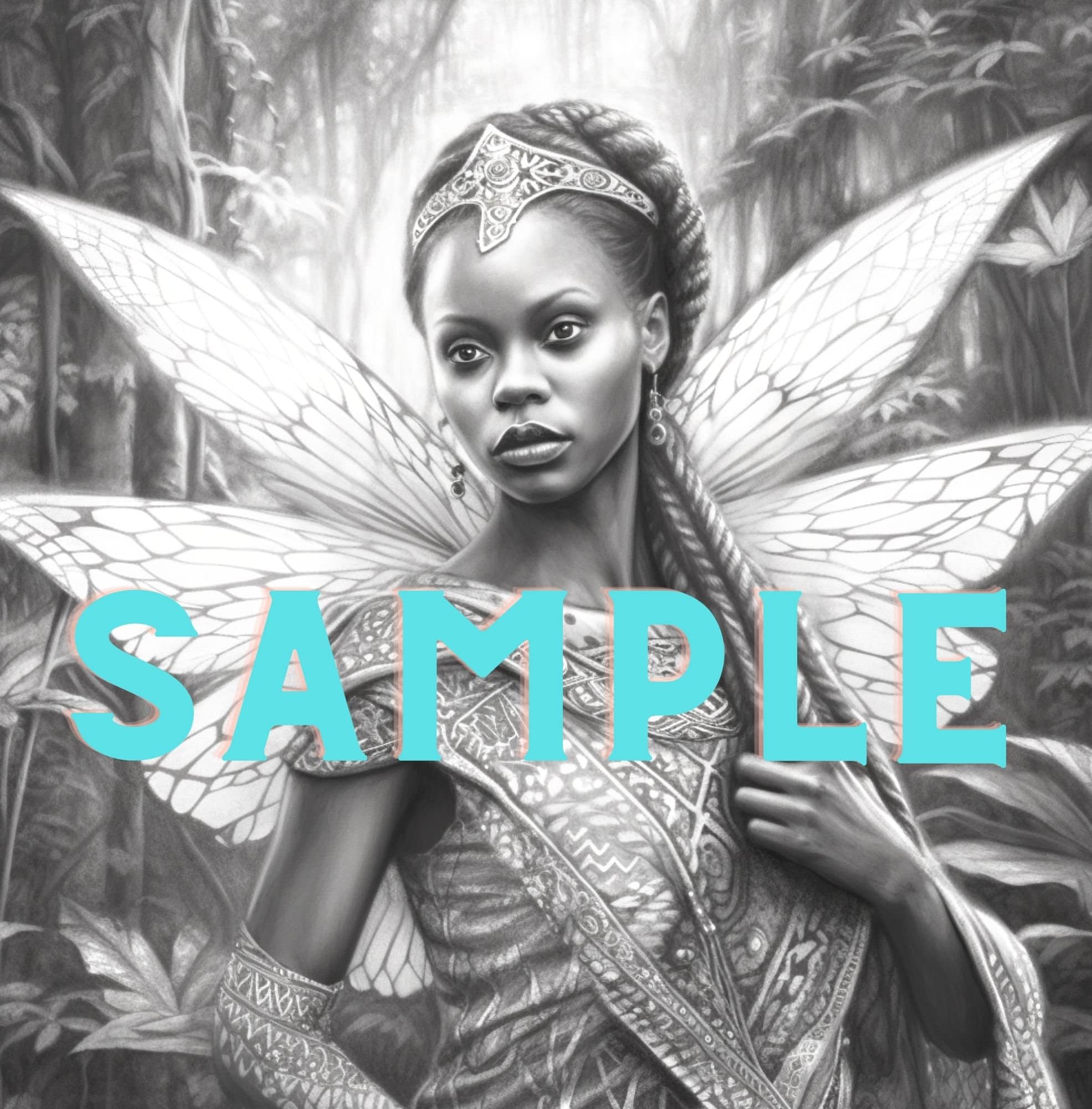 ENCHANTING BLACK FAIRIES 50 Grayscale Coloring Pages - Etsy