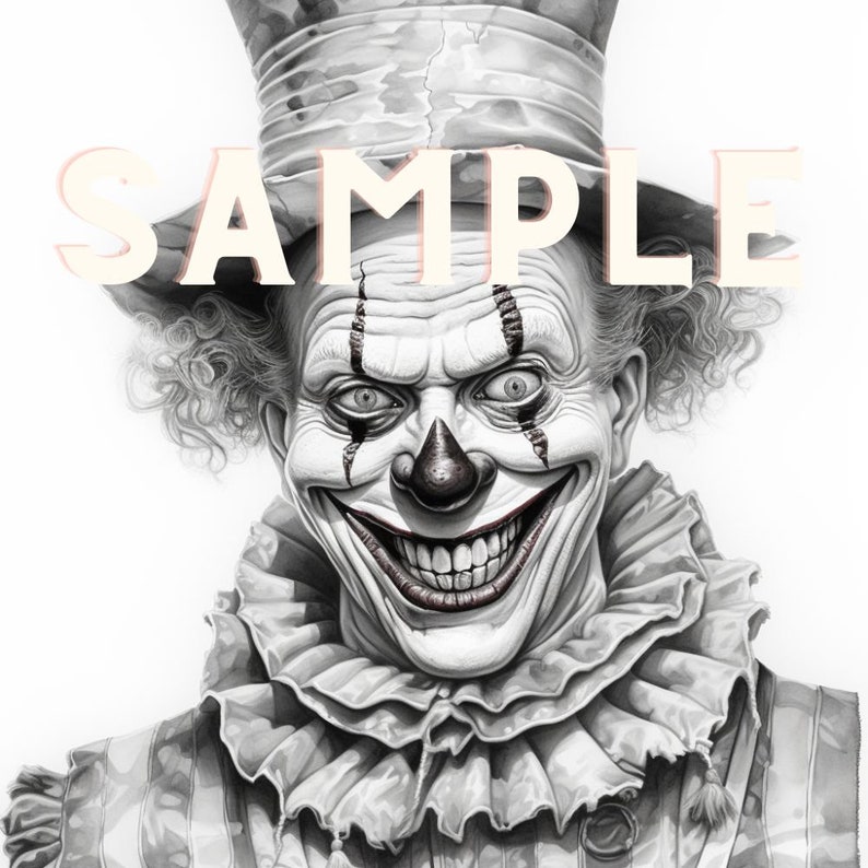 EVIL CLOWN - 50 Grayscale Coloring Pages - Etsy