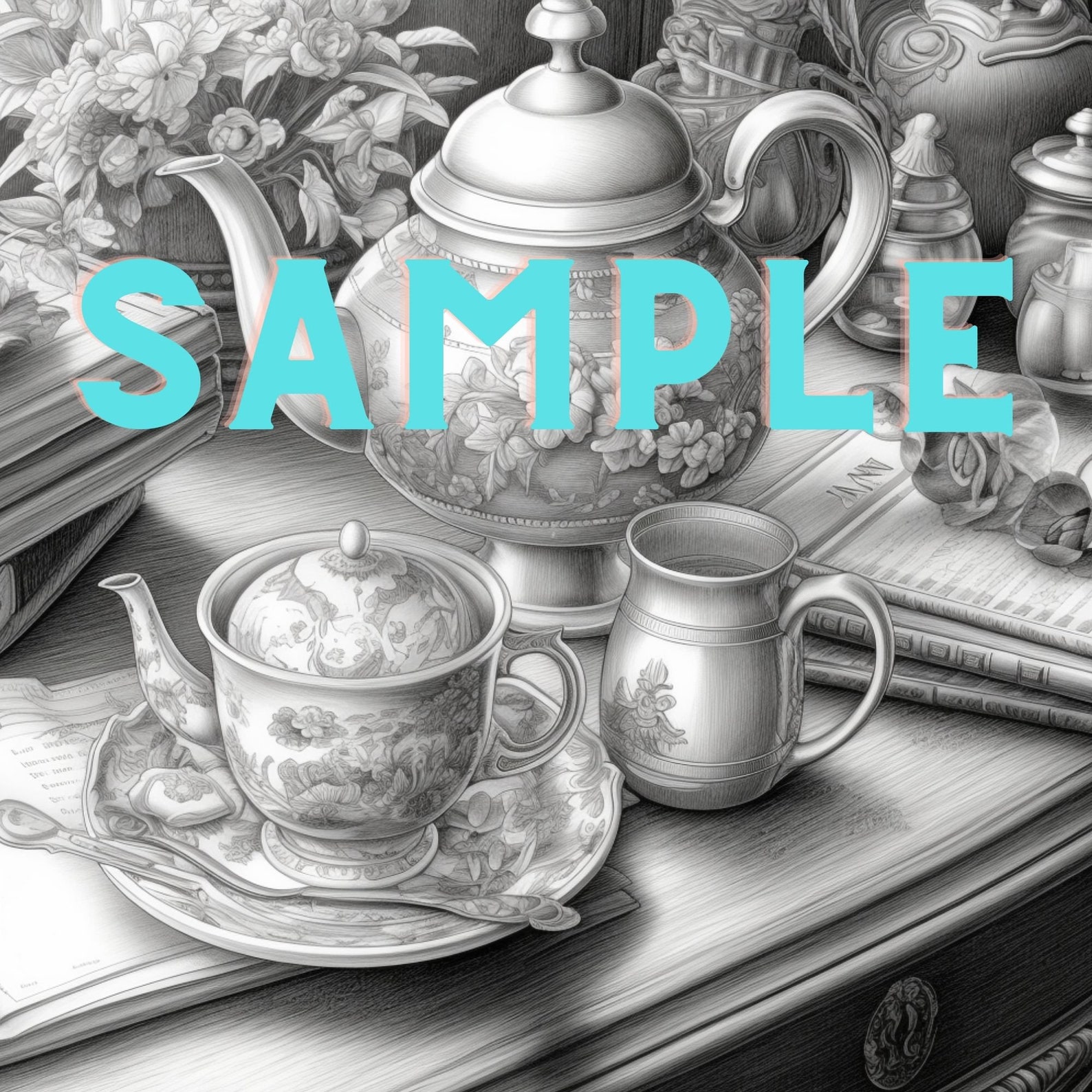 ENGLISH TEA - 50 Grayscale Coloring Pages - Etsy