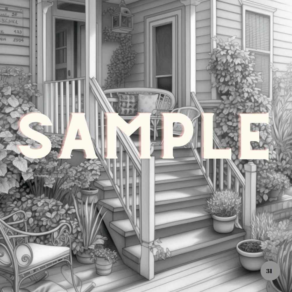 THE BACK PORCH - 50 Grayscale Coloring Pages - Etsy
