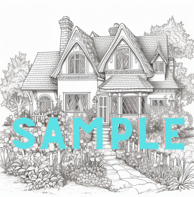 THE GARDEN COTTAGE - 50 Grayscale Coloring Pages - Etsy