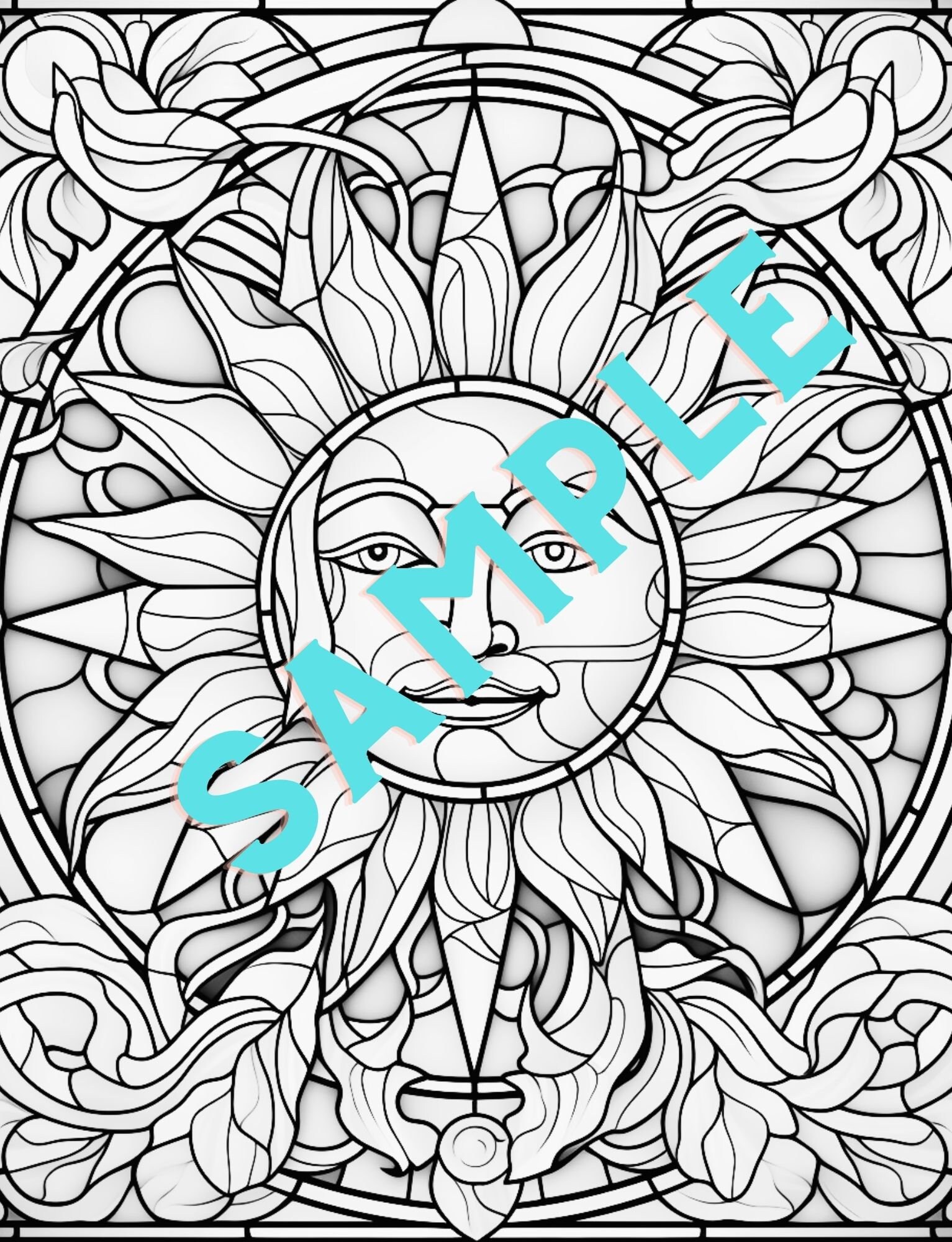 THE MYSTIC SUN-50 Stained-glass Coloring Pages - Etsy