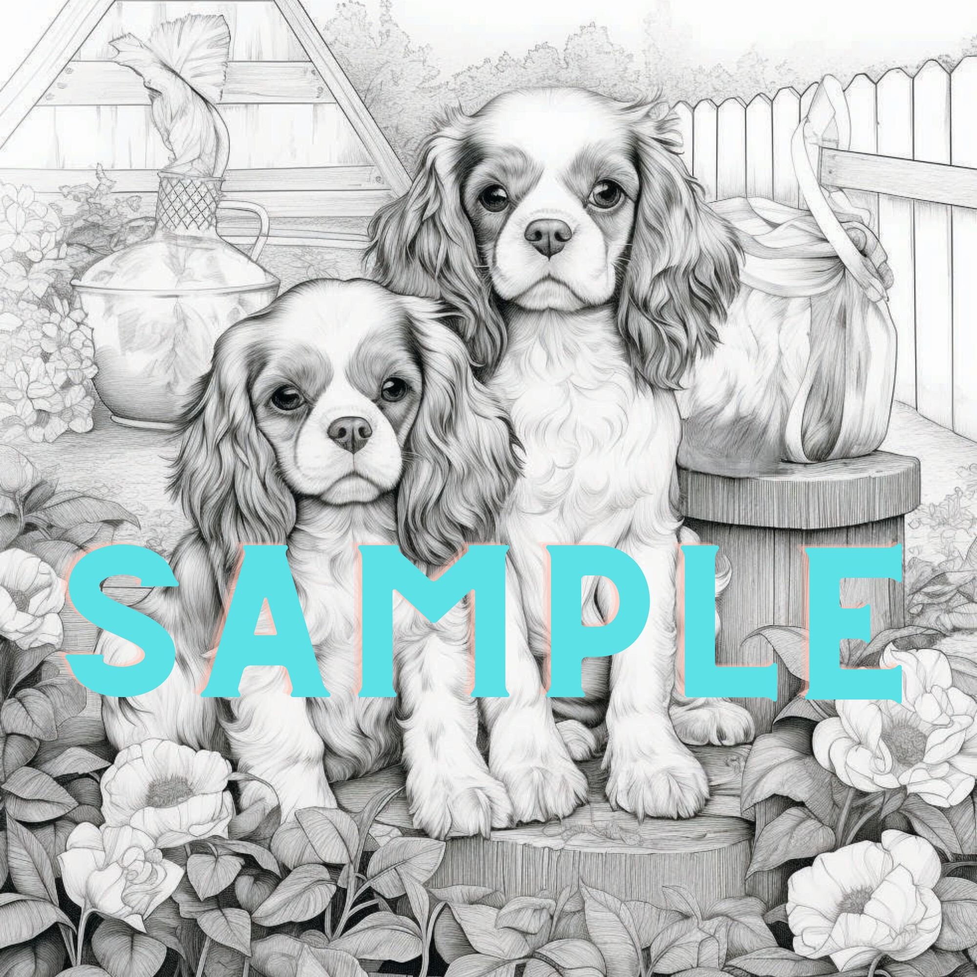 DOGS AND PUPPIES - 50 Grayscale Coloring Pages - Etsy