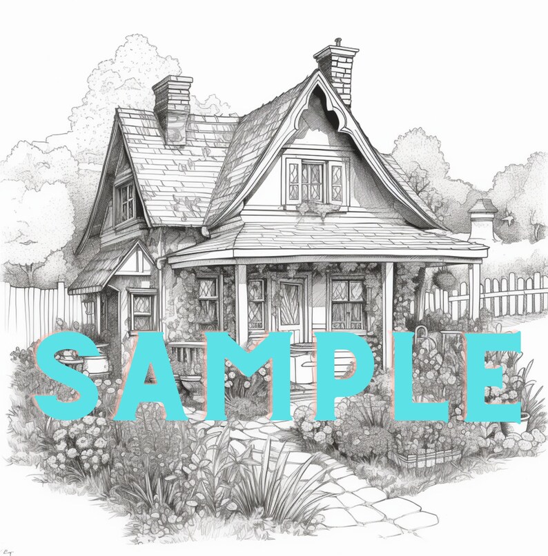 THE GARDEN COTTAGE - 50 Grayscale Coloring Pages - Etsy