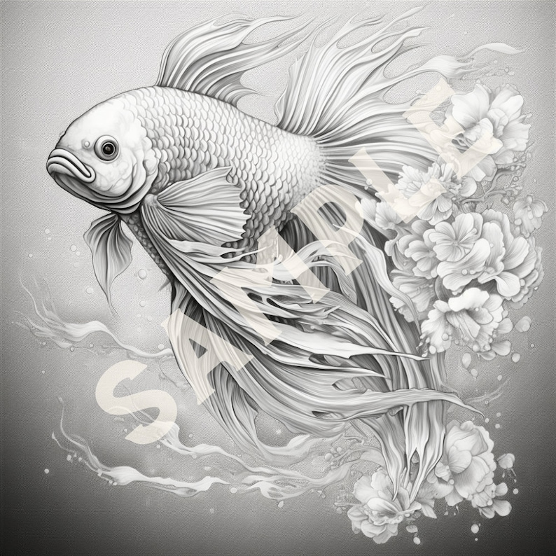 BETA FISH - 50 Grayscale Coloring Pages - Etsy