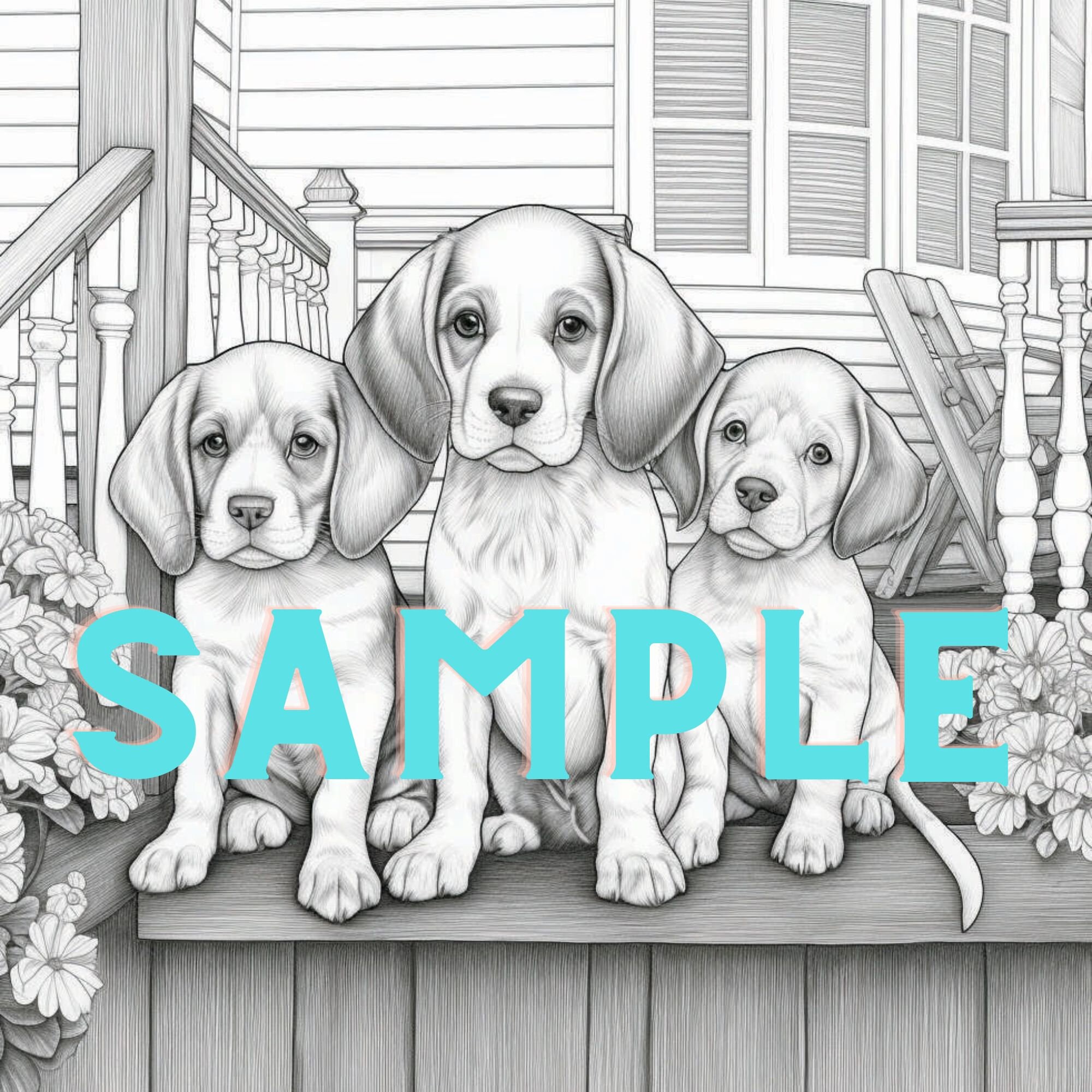 DOGS AND PUPPIES 50 Grayscale Coloring Pages - Etsy