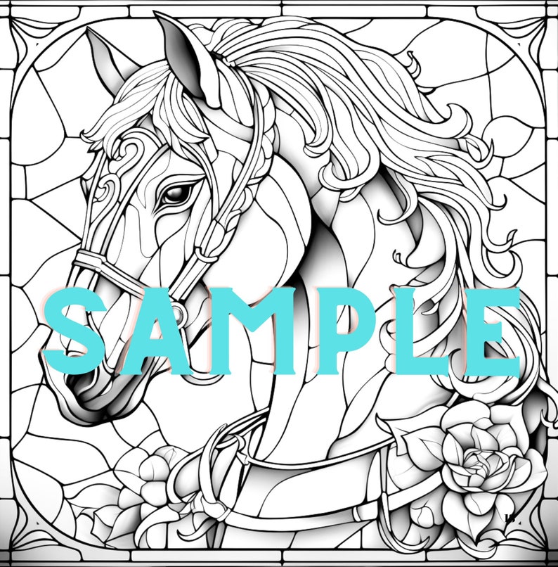 Pretty Ponies 50 Stained Glass Coloring Pages - Etsy
