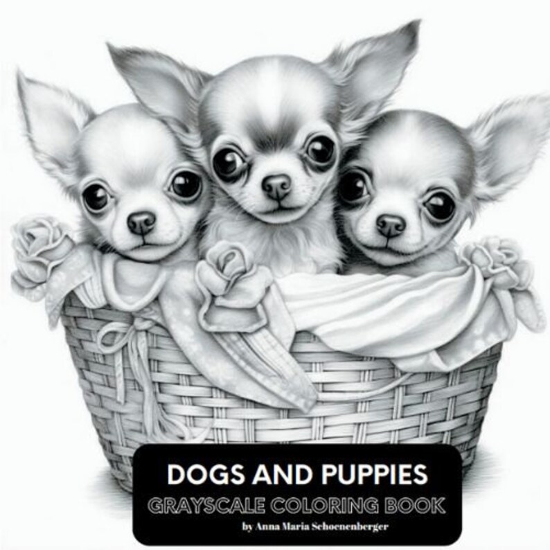 DOGS AND PUPPIES 50 Grayscale Coloring Pages - Etsy