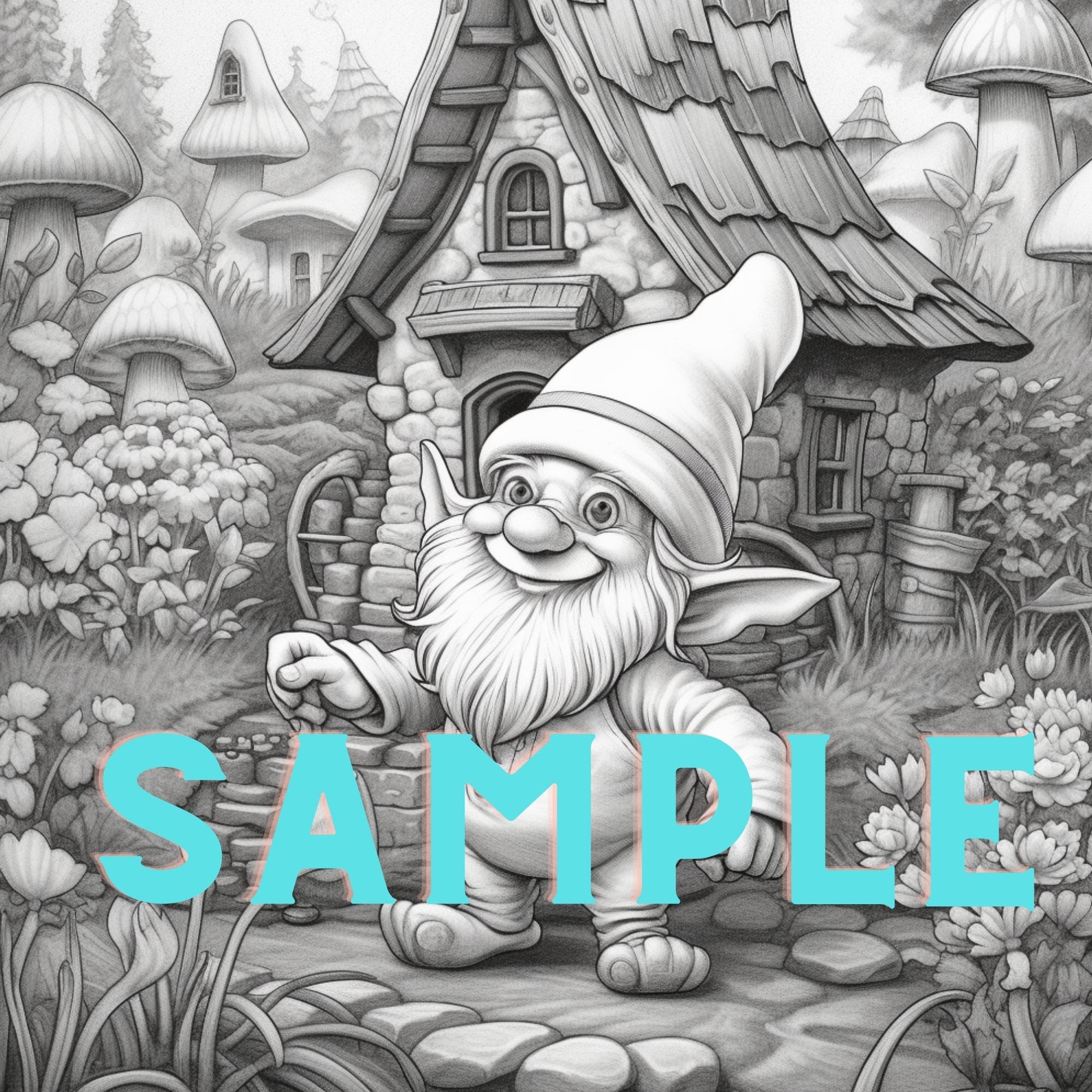 GNOME LIFE at HOME 50 Grayscale Coloring Pages - Etsy