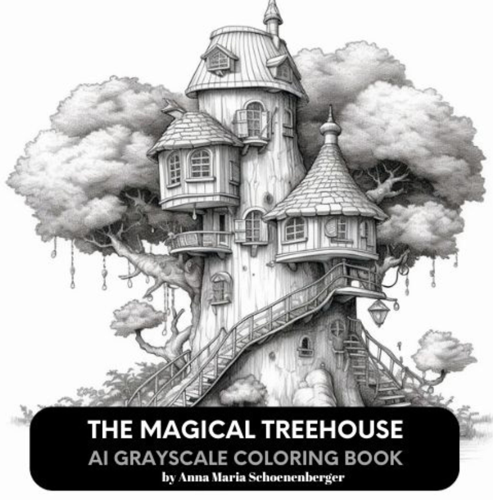 MAGICAL TREEHOUSES 50 AI Grayscale Coloring Pages - Etsy