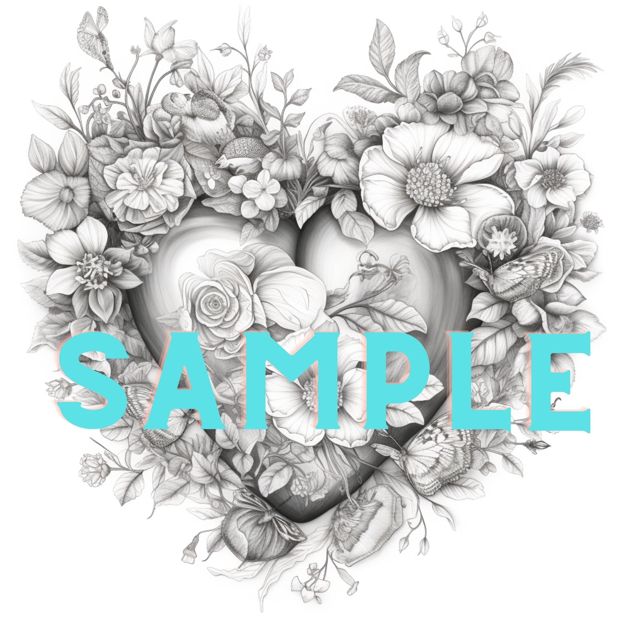 BLOOMING HEARTS 50 Grayscale Coloring Pages - Etsy