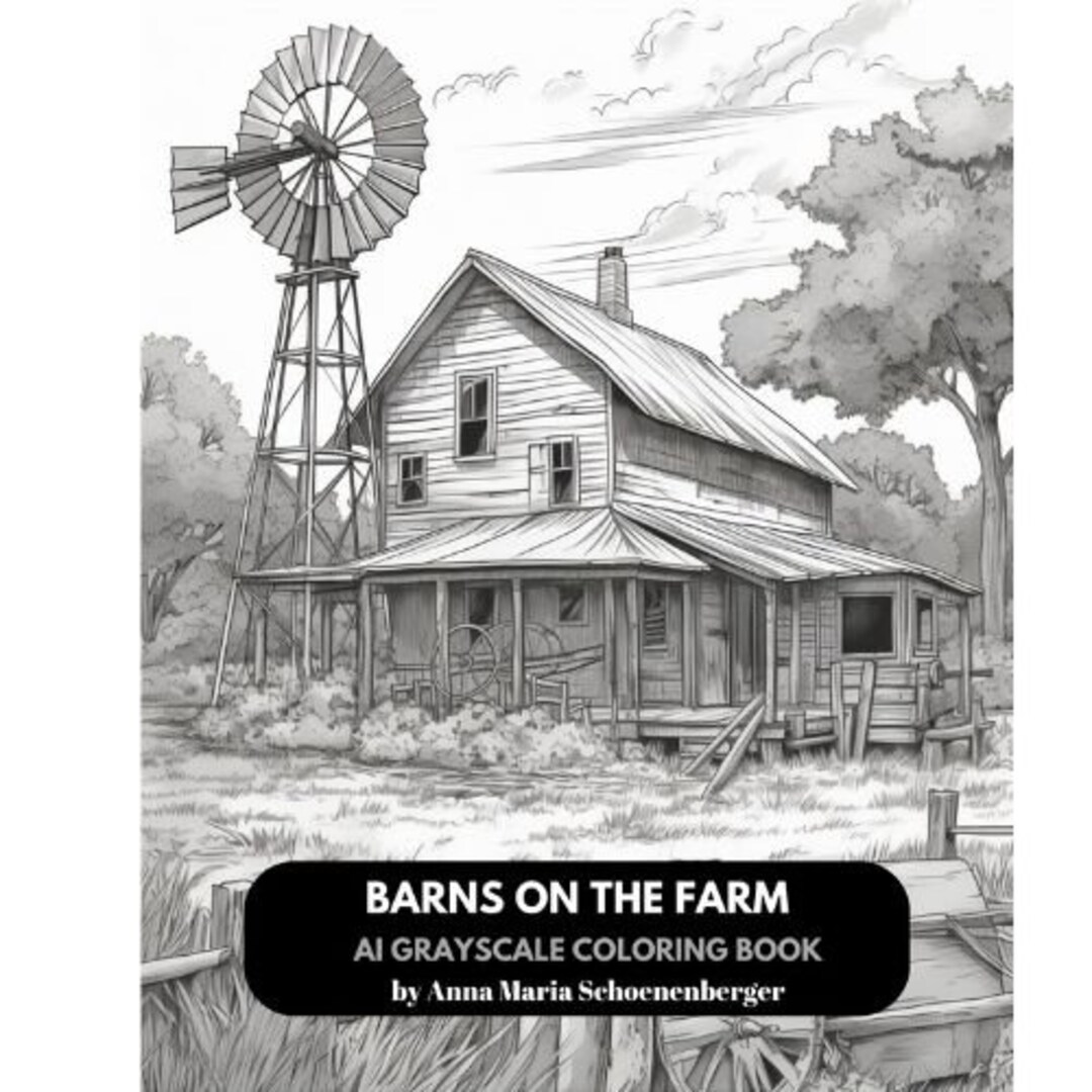 Barns on the Farm - 50 AI Grayscale Coloring Pages - Etsy