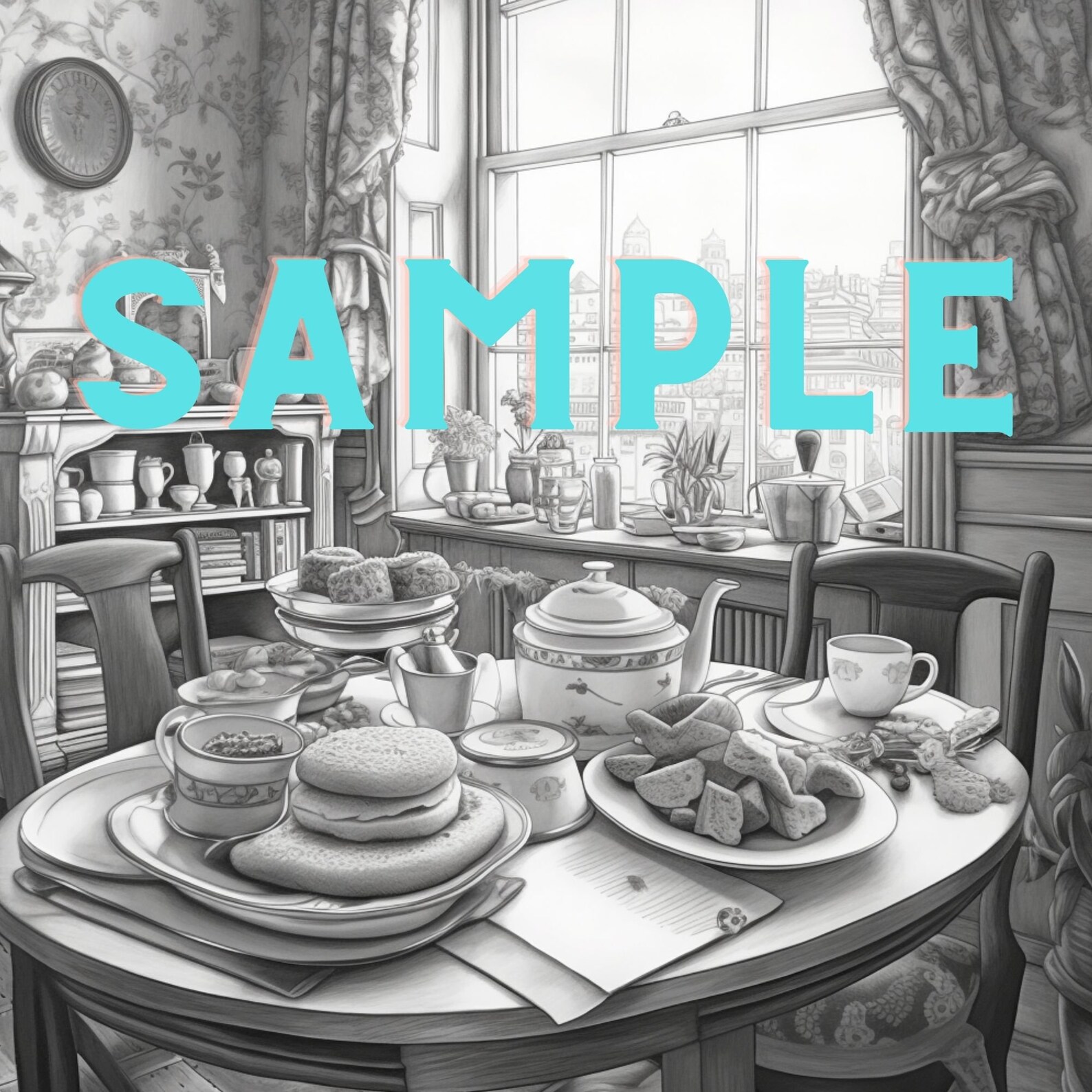 ENGLISH TEA - 50 Grayscale Coloring Pages - Etsy