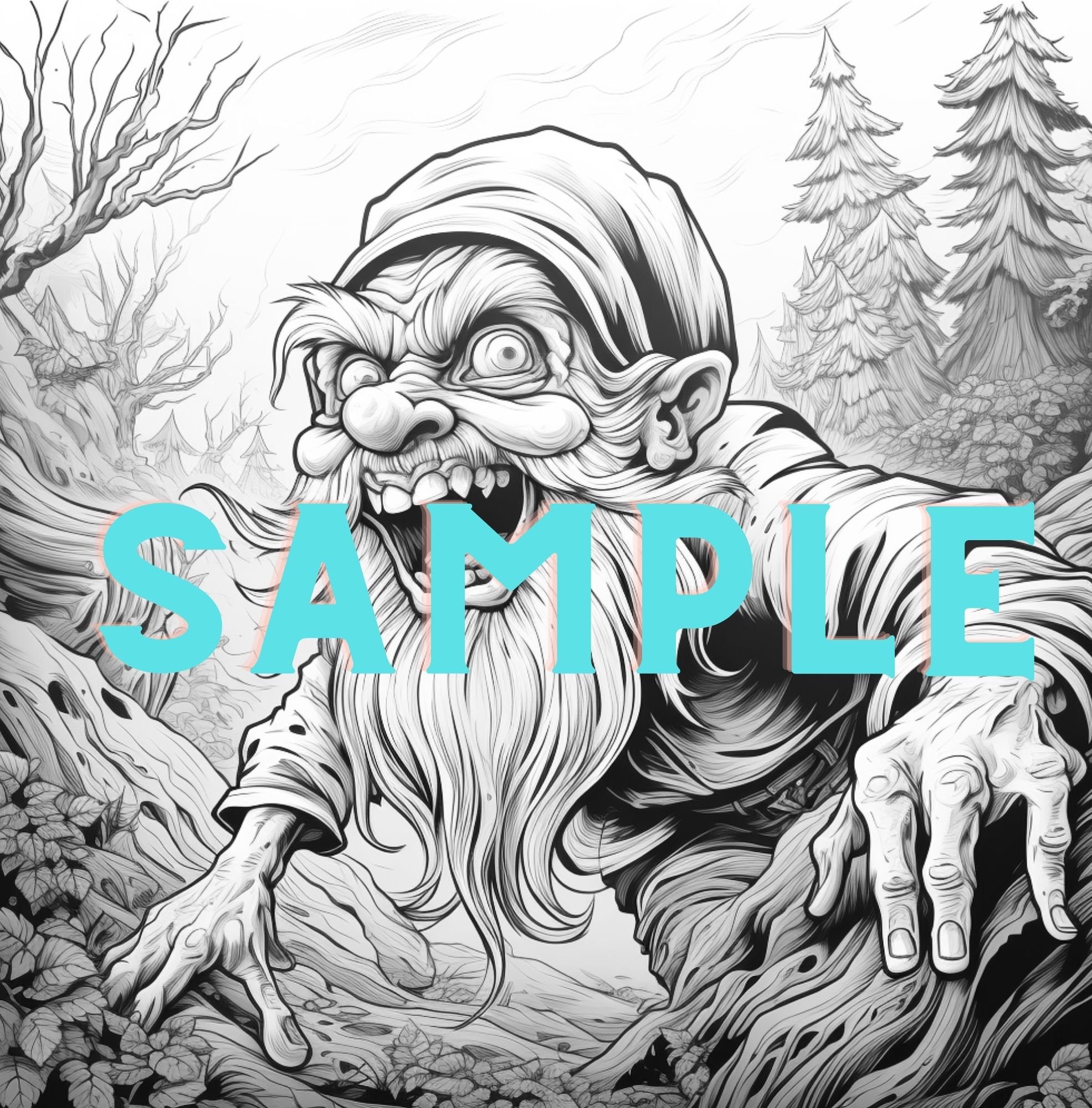 PSYCHO GNOMES-50 AI Grayscale Coloring Pages - Etsy