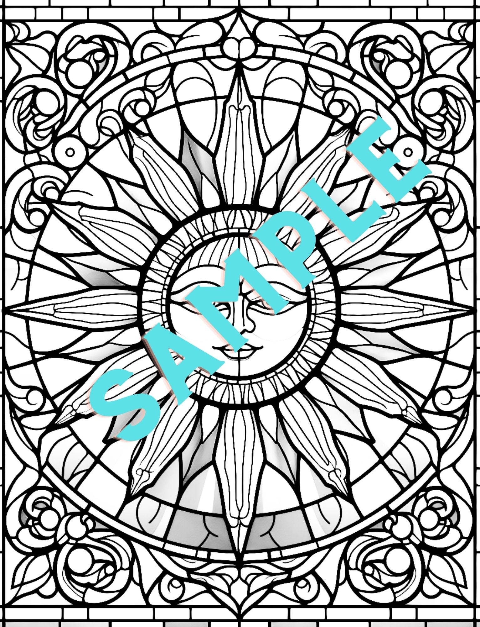 THE MYSTIC SUN-50 Stained-glass Coloring Pages - Etsy