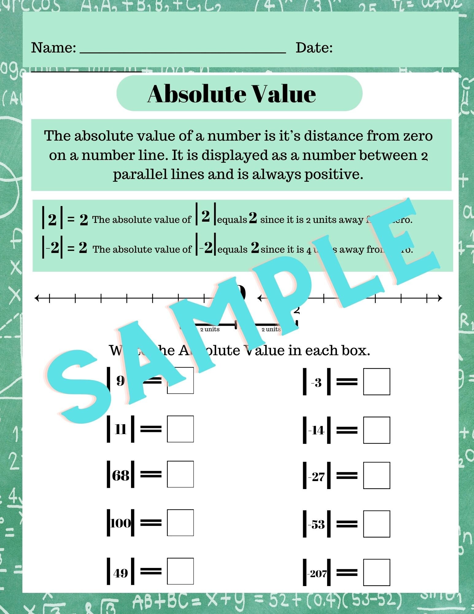 Types of Numbers and the Number Line 6th Grade Math Worksheets for ...