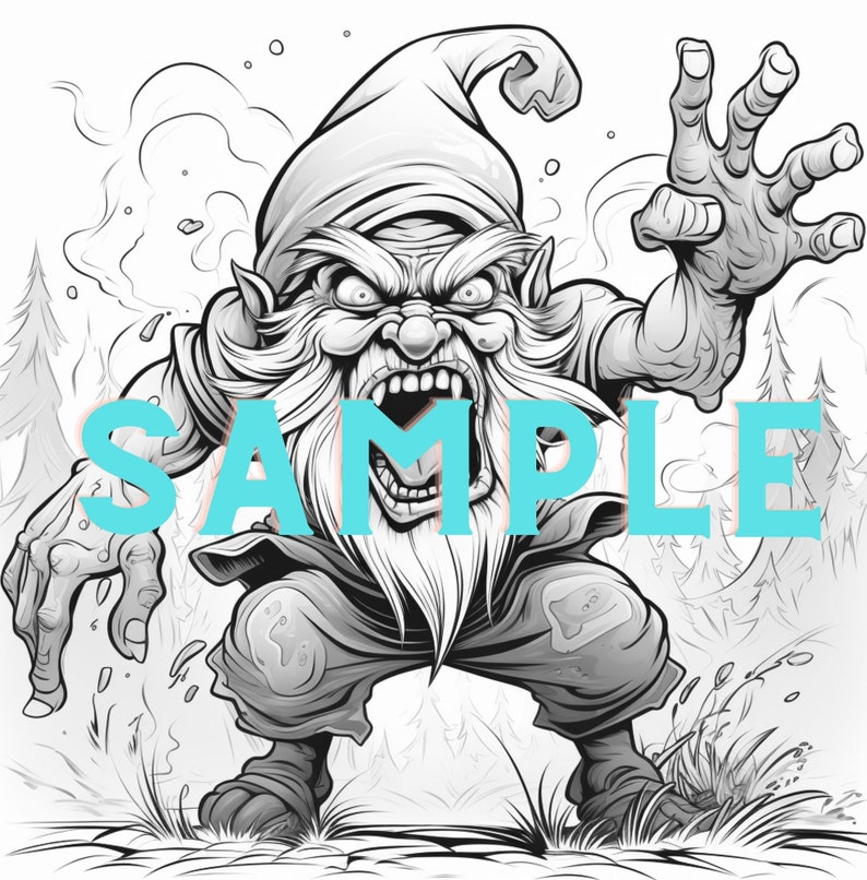PSYCHO GNOMES-50 AI Grayscale Coloring Pages - Etsy