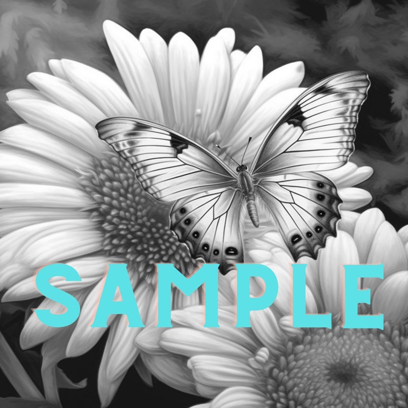 BUTTERFLIES & FLOWERS - 50 Grayscale Coloring Pages - Etsy