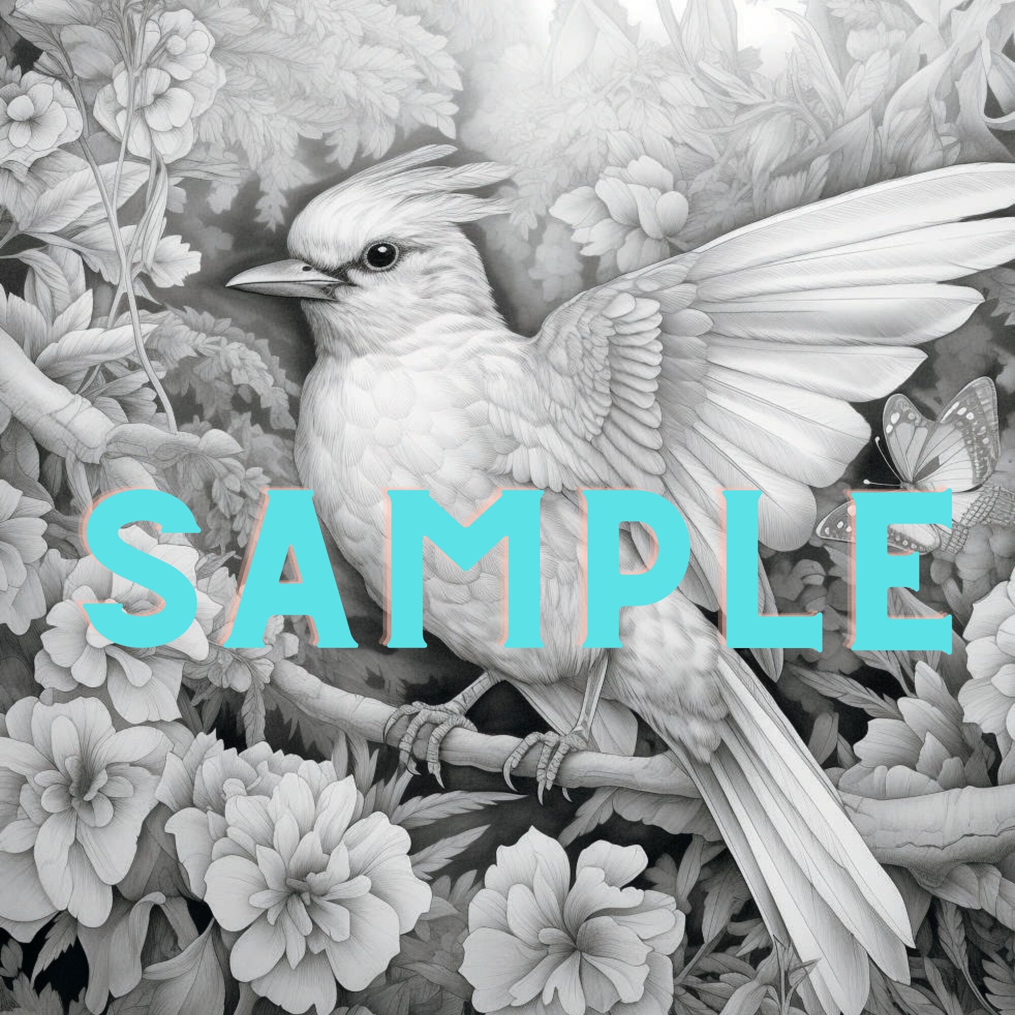 BIRDS & FLOWERS - 50 Grayscale Coloring Pages - Etsy