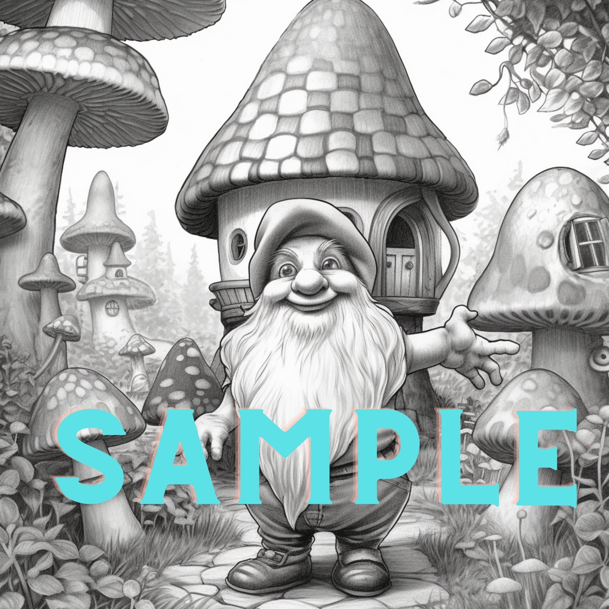GNOME LIFE at HOME 50 Grayscale Coloring Pages - Etsy