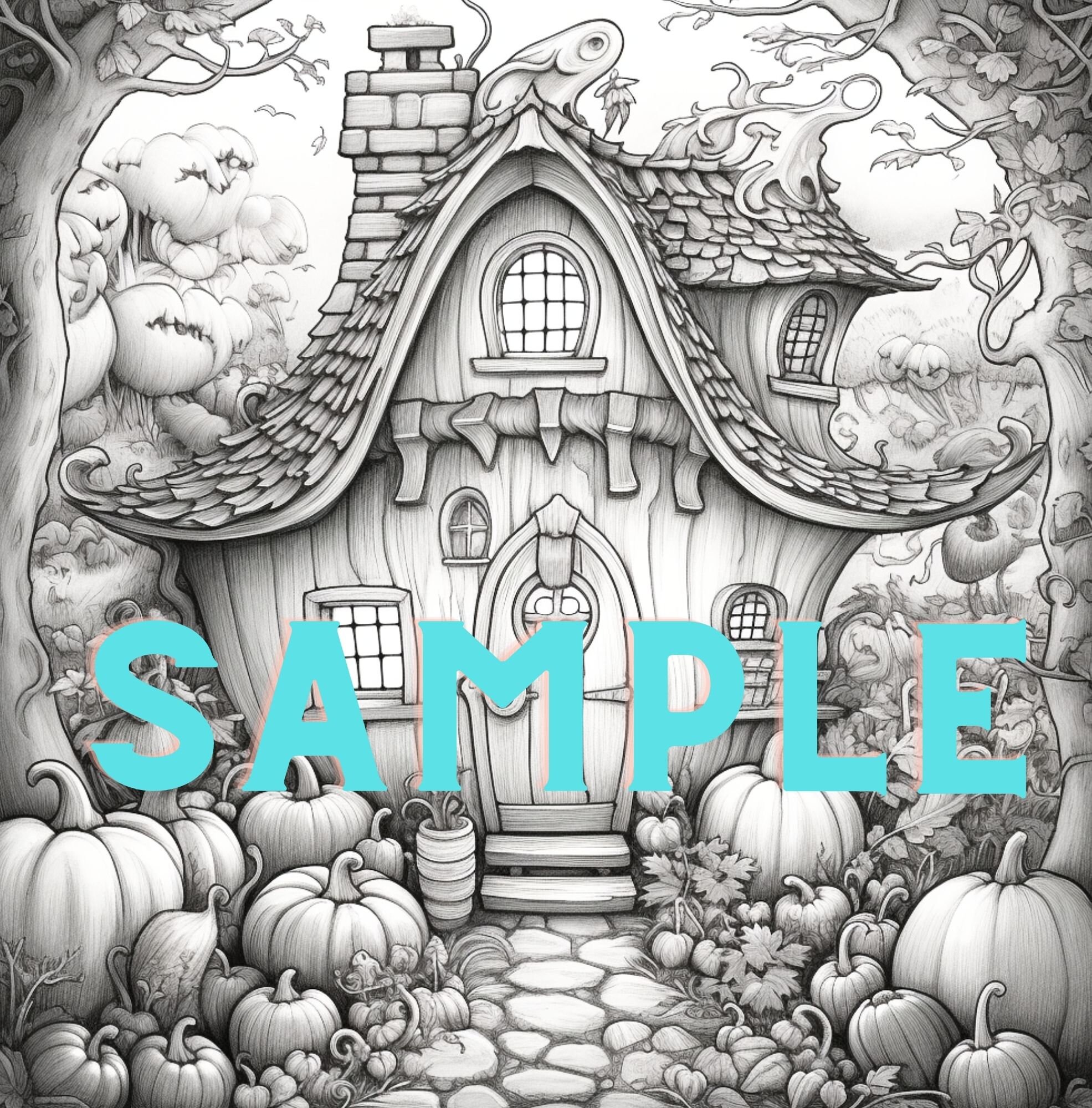 THE PUMPKIN PALACE 50 Grayscale Coloring Pages - Etsy