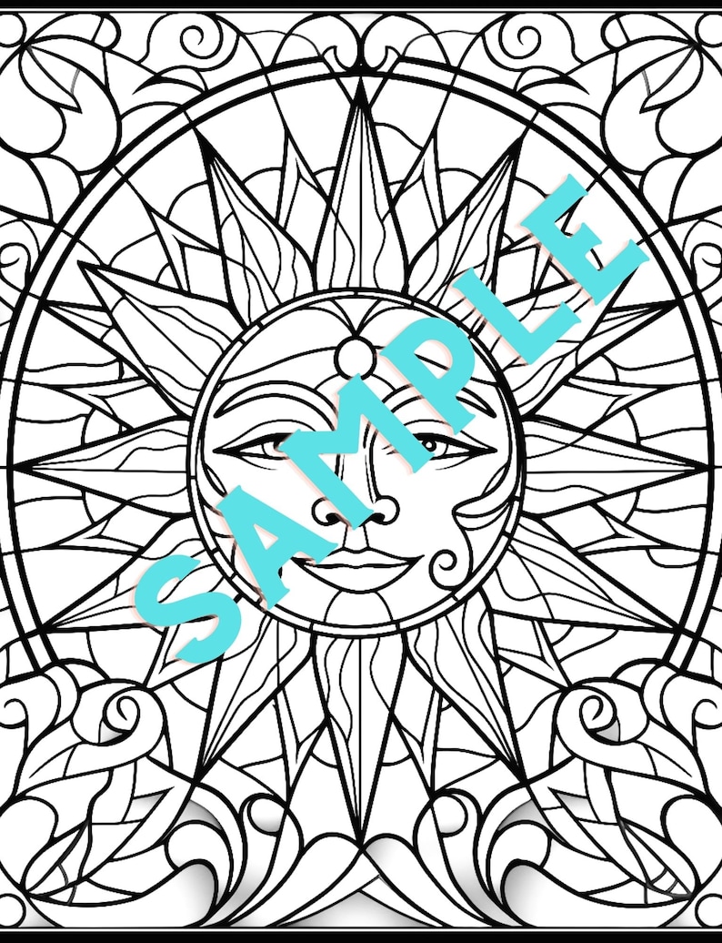 THE MYSTIC SUN-50 Stained-glass Coloring Pages - Etsy