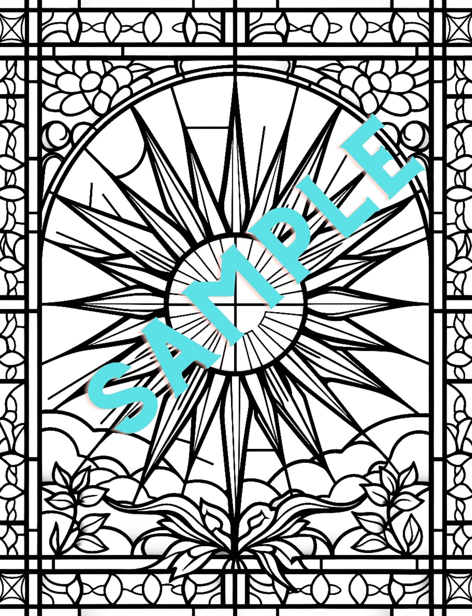 THE MYSTIC SUN-50 Stained-glass Coloring Pages - Etsy