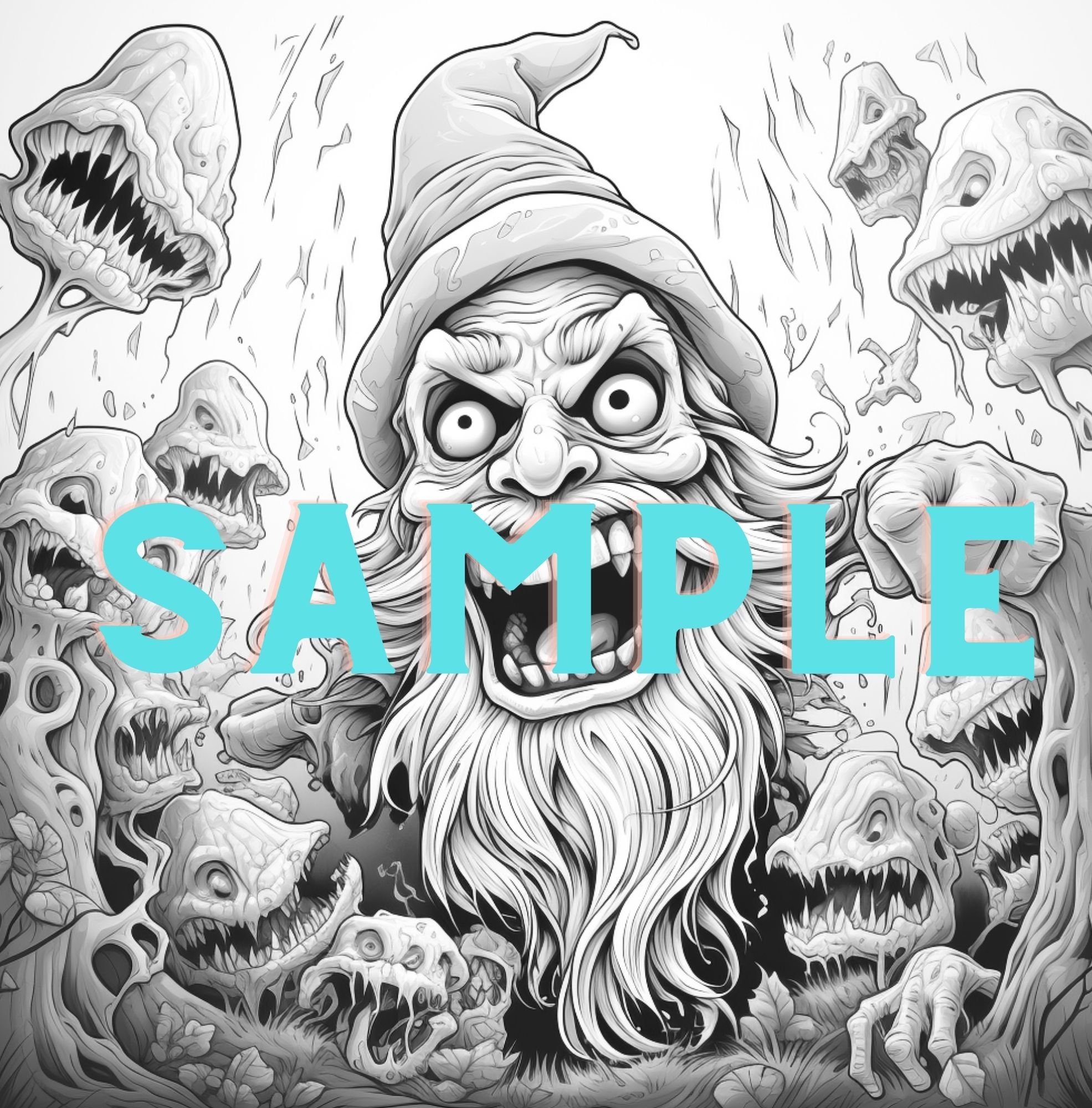 PSYCHO GNOMES-50 AI Grayscale Coloring Pages - Etsy