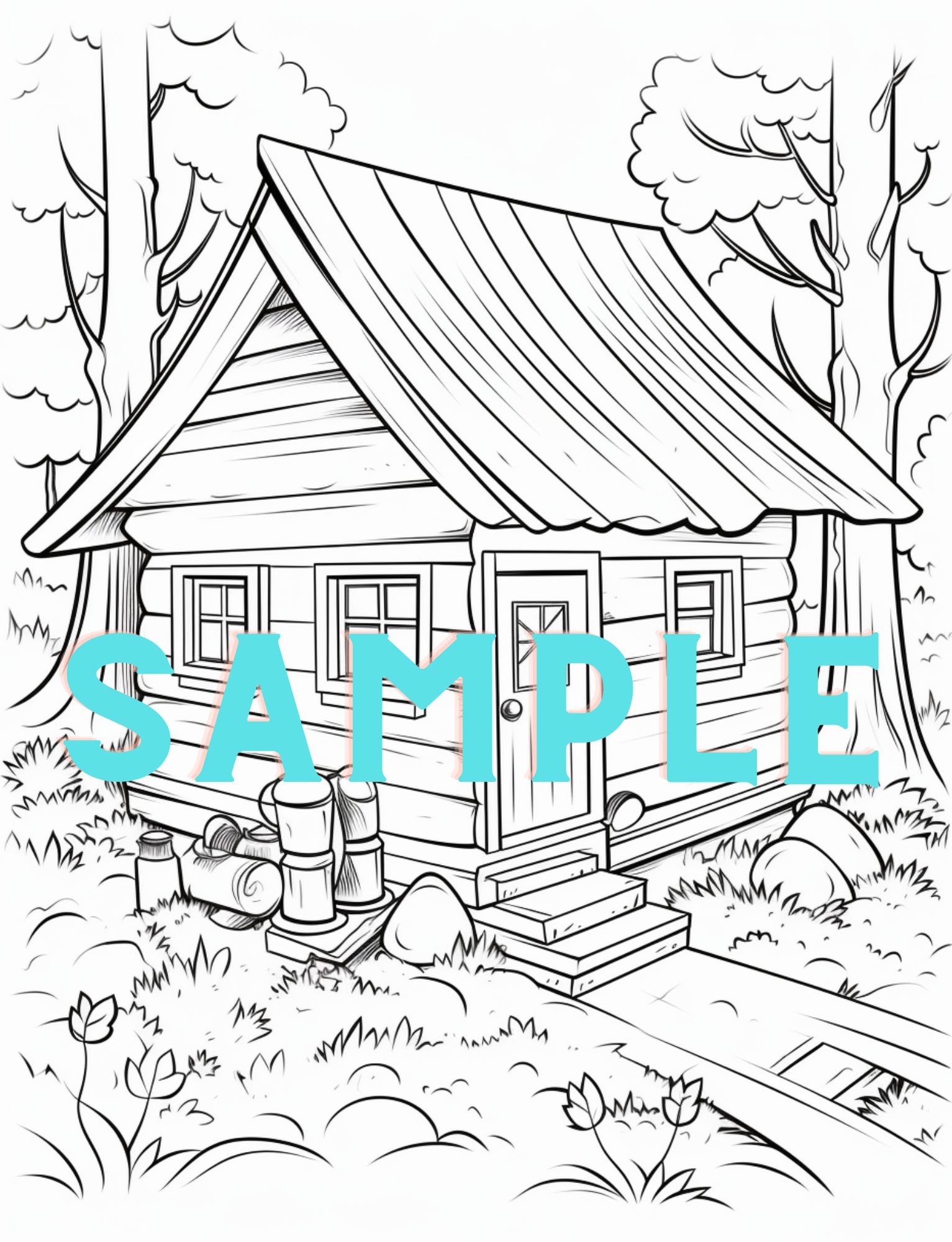 LOG CABINS 50 AI Large Print Coloring Pages - Etsy
