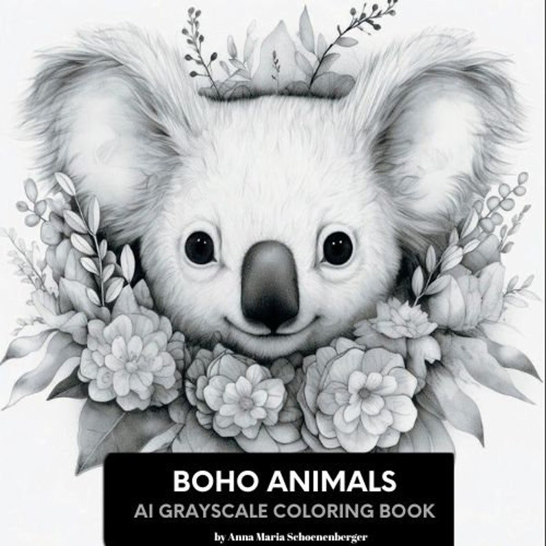BOHO ANIMALS 50 Grayscale Coloring Pages - Etsy