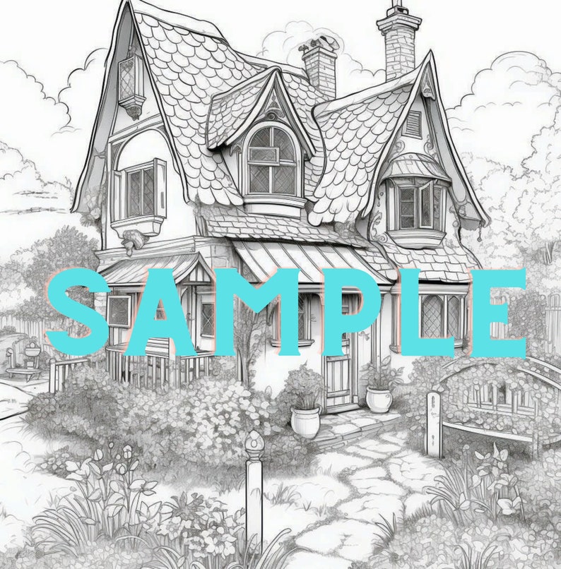 GARDEN COTTAGE - 50 AI Grayscale Coloring Pages - Etsy