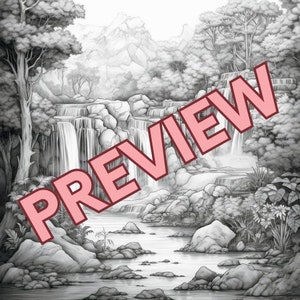 WATERFALLS 50 AI Grayscale Coloring Pages - Etsy