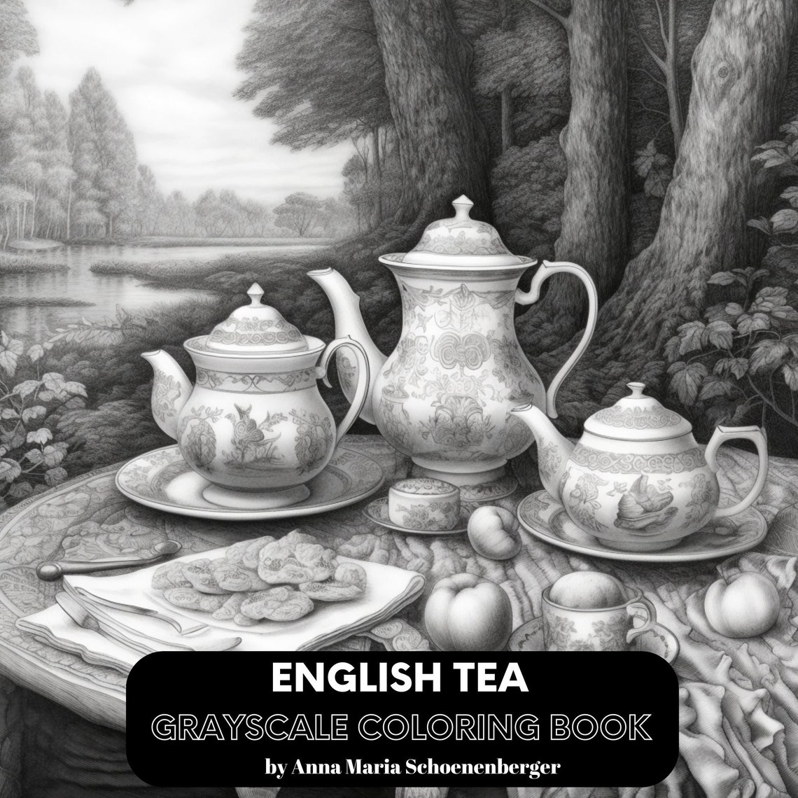 ENGLISH TEA 50 Grayscale Coloring Pages - Etsy