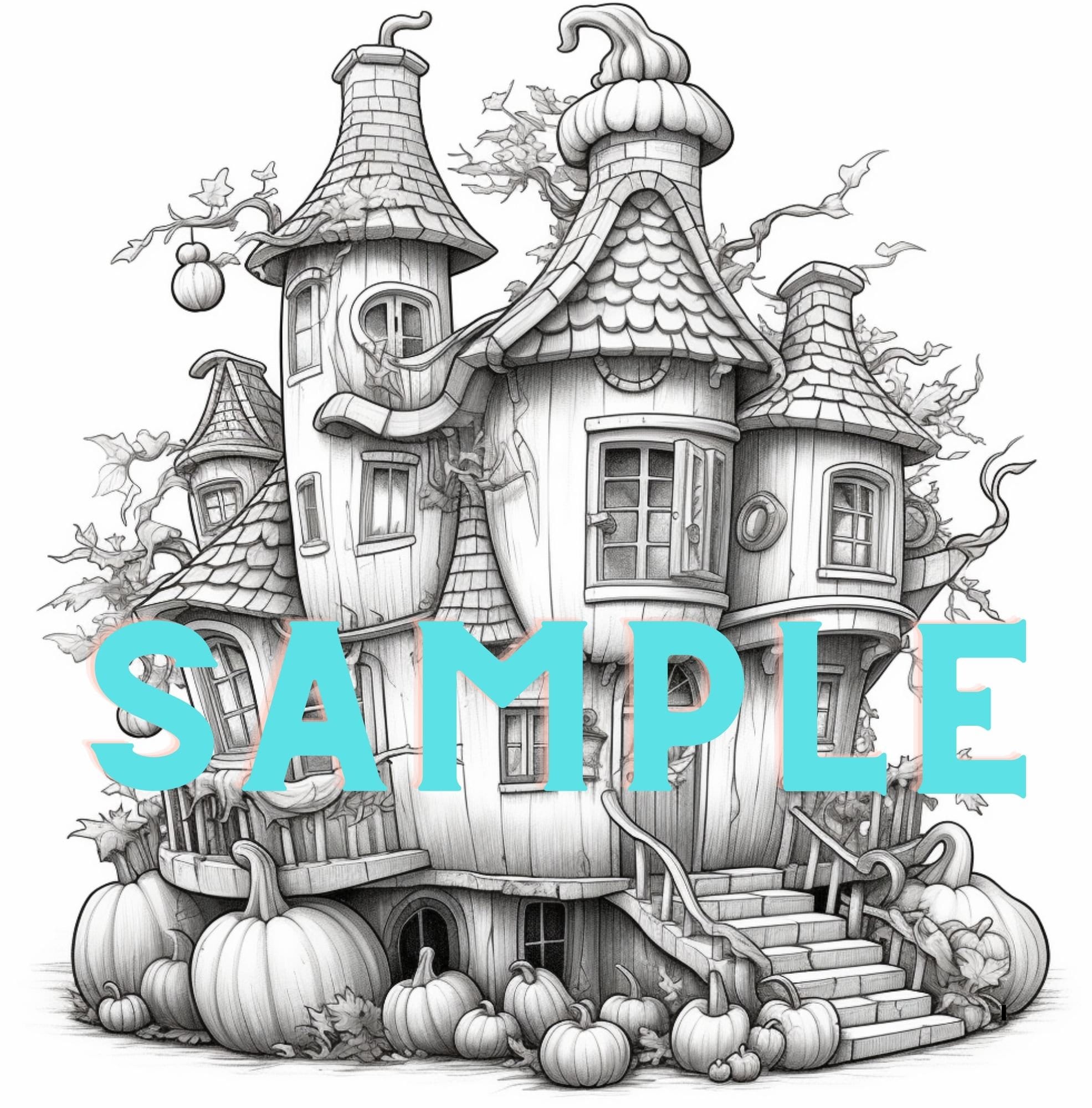 THE PUMPKIN PALACE 50 Grayscale Coloring Pages - Etsy