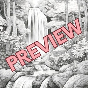 WATERFALLS 50 AI Grayscale Coloring Pages - Etsy