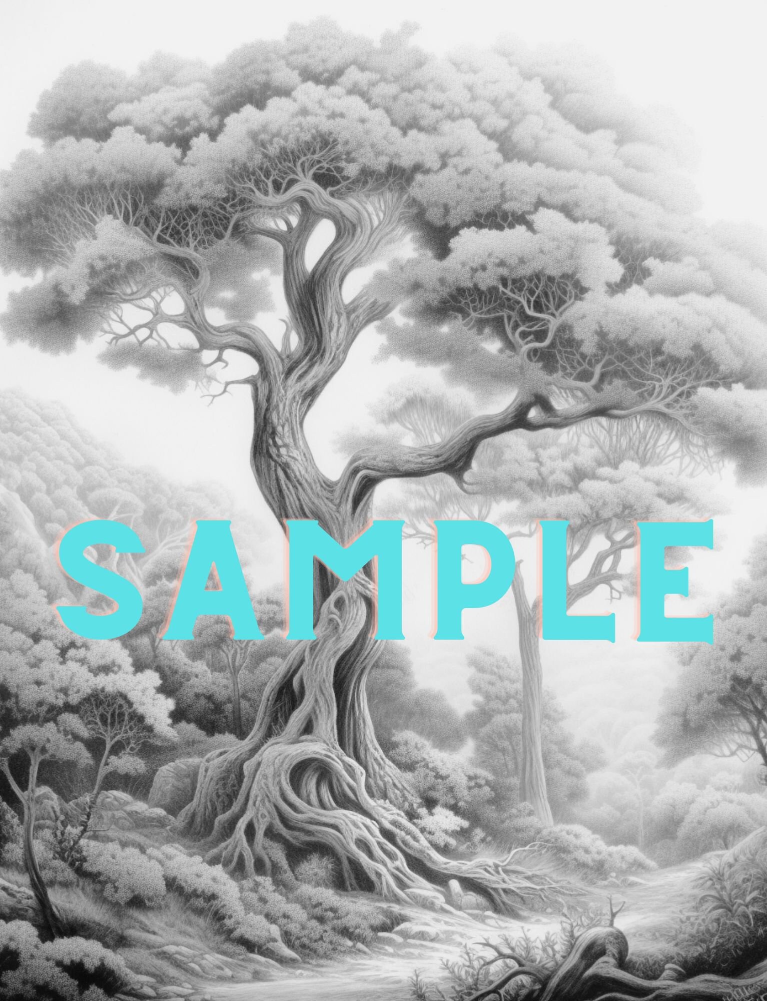 ANCIENT TREES 50 AI Grayscale Coloring Pages - Etsy