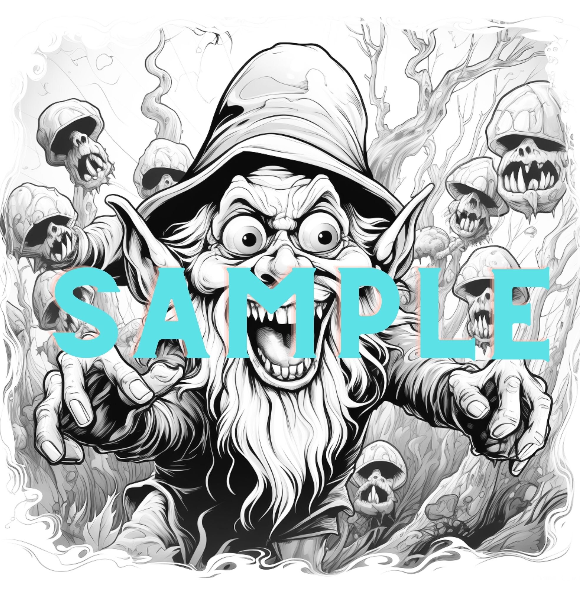 PSYCHO GNOMES-50 AI Grayscale Coloring Pages - Etsy