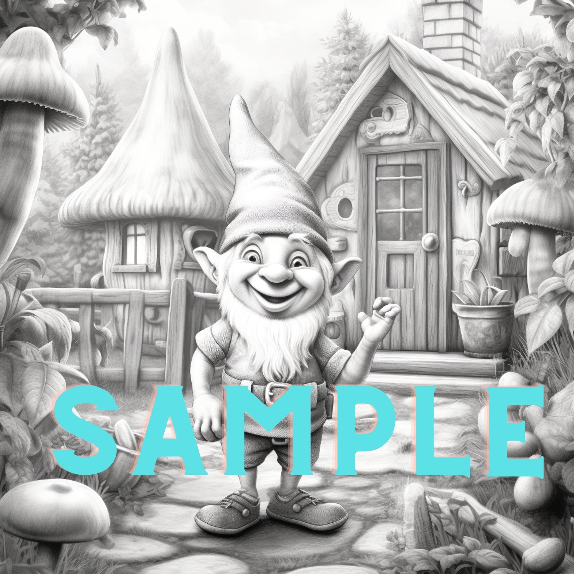 GNOME LIFE at HOME 50 Grayscale Coloring Pages - Etsy
